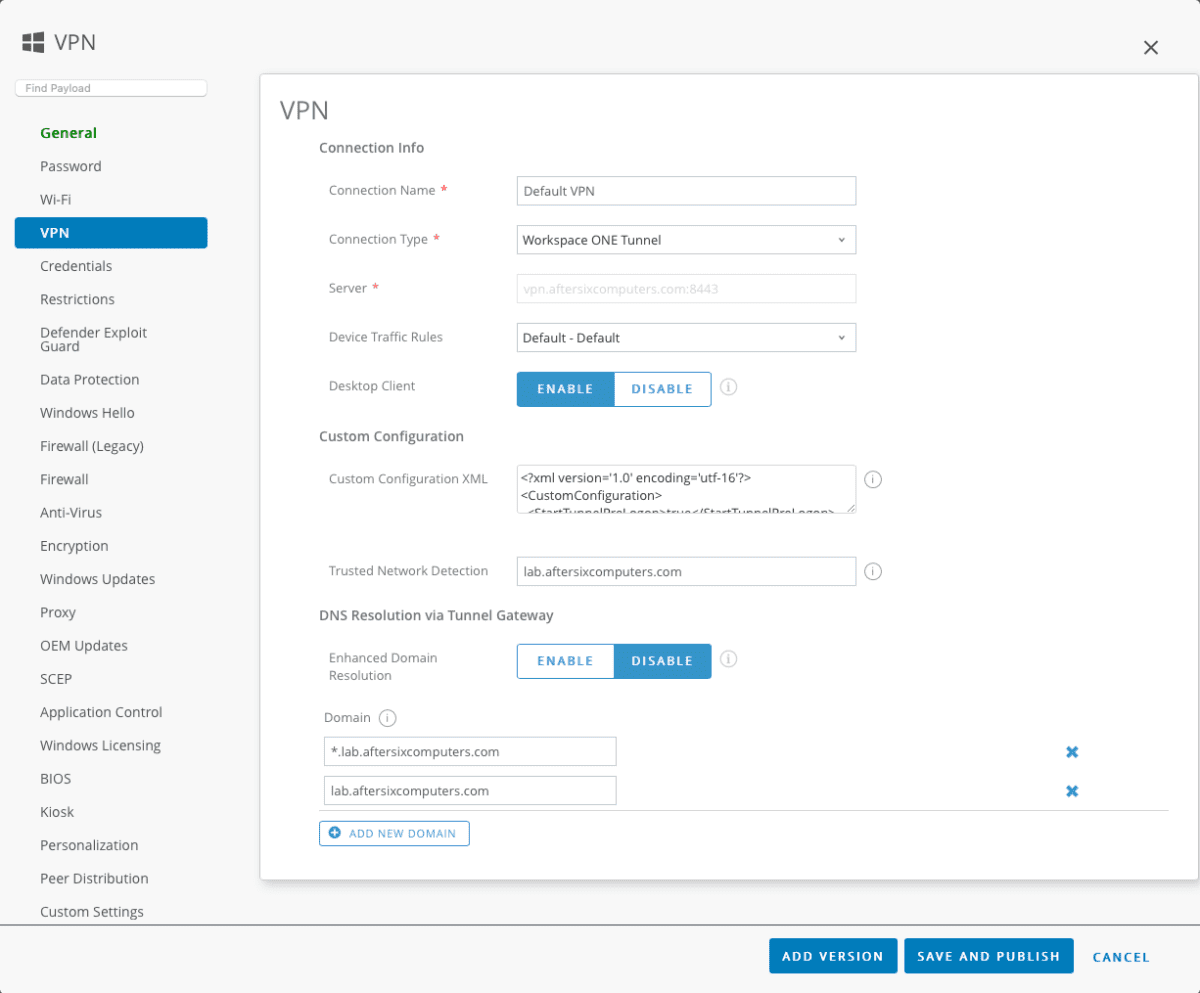 Using VMware Workspace ONE Tunnel in Per-App VPN mode with Domain ...